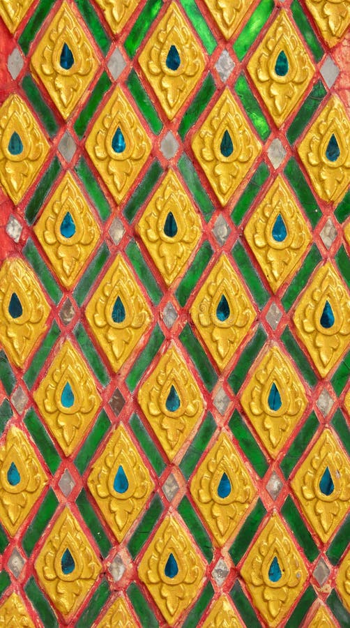 Pattern of Gold Flower Carved on Stucco Design of Native Wall Stock ...