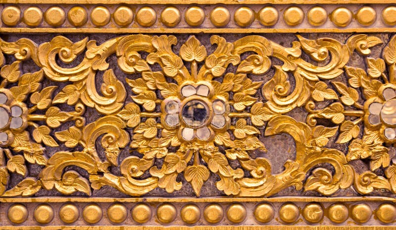 Pattern of Gold Flower Carved on Stucco Design of Native Wall Stock ...