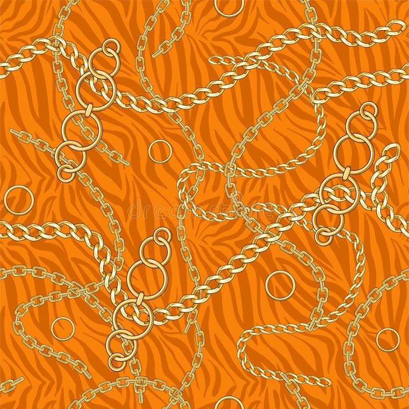 Pattern with Golden Chain on Orange Stock Vector - Illustration of ...