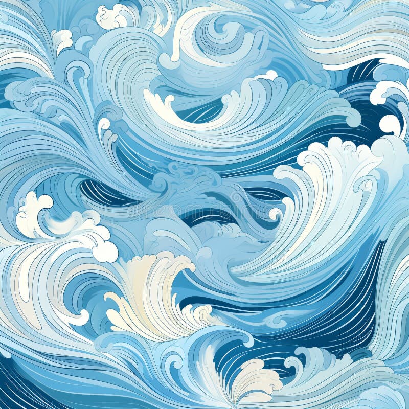 Pattern Graceful Waves and Seashell Motifs Stock Illustration ...