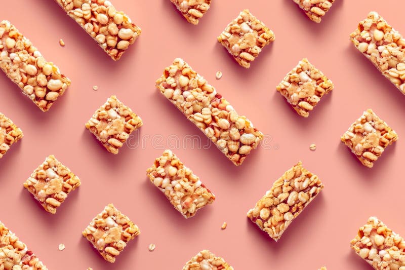 Pattern of Granola Bars on a Colored Background. Generative Ai Stock ...