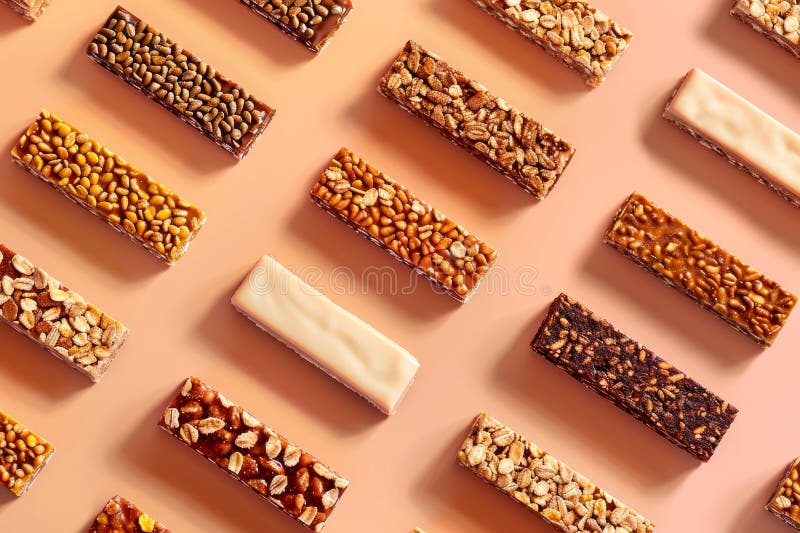 Pattern of Granola Bars on a Colored Background. Generative Ai Stock ...
