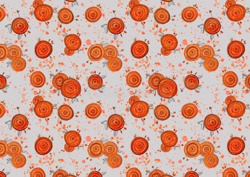 Pattern with Graphic Orange Flowers Stock Illustration - Illustration ...