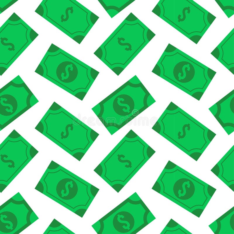 Pattern of Green Banknotes on White Background.Money Cartoon Vector ...