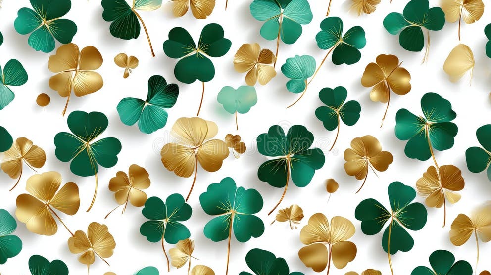 A Pattern of Green and Gold Clovers. Generative AI Stock Illustration ...