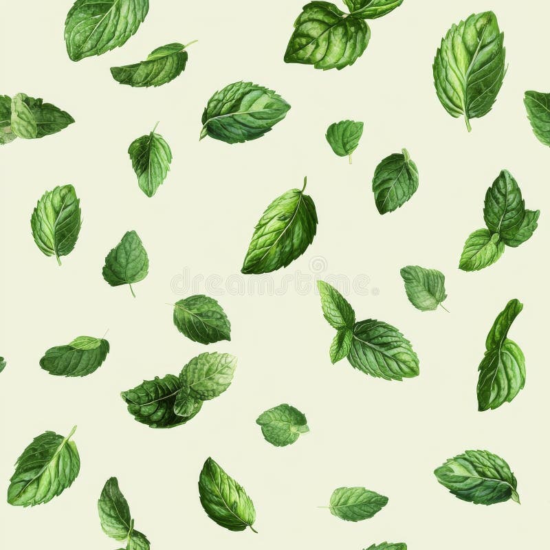A Pattern of Green Leaves is Scattered Across a White Background Stock ...