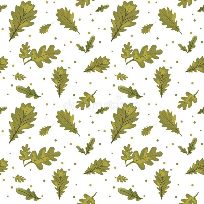 A Pattern of Green Oak Leaves with Colored Dots. Falling Leaves. Spring ...