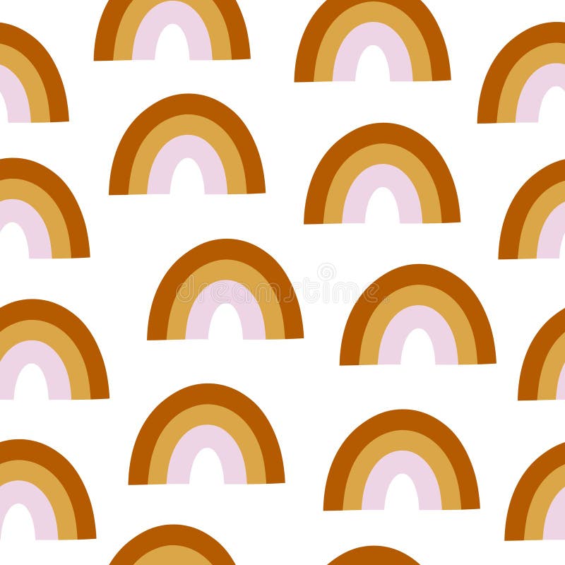 Groovy Seamless Pattern with Cartoon Rainbows. Vector Illustration ...