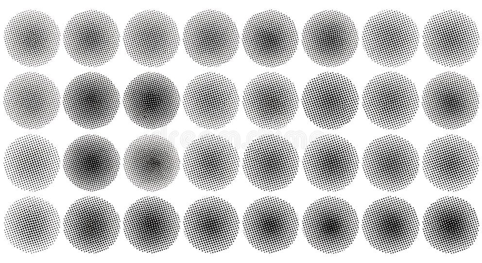 Pattern of 25 Halftone Circles Arranged in a 5x5 Grid. Each Circle ...