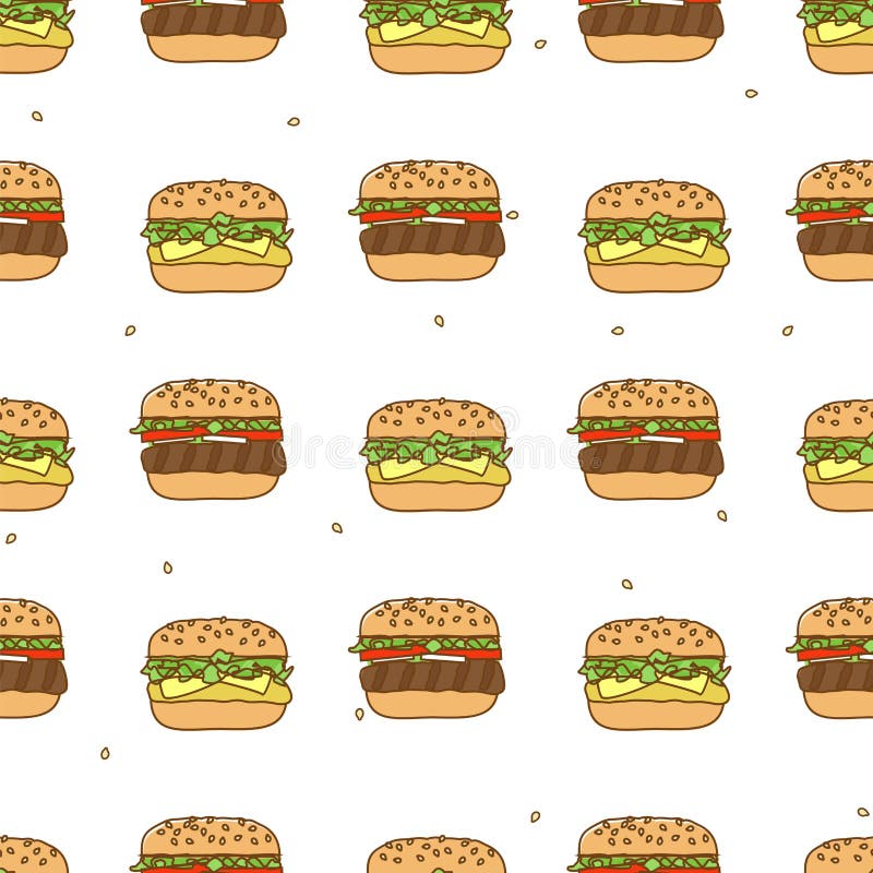 Pattern Hamburger Cheeseburger Stock Vector - Illustration of chicken ...