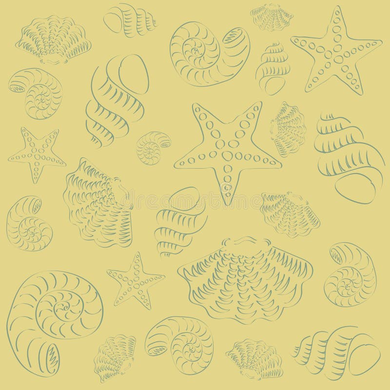 Pattern with Hand Drawing Sea Creatures Shells and Starfish Stock ...