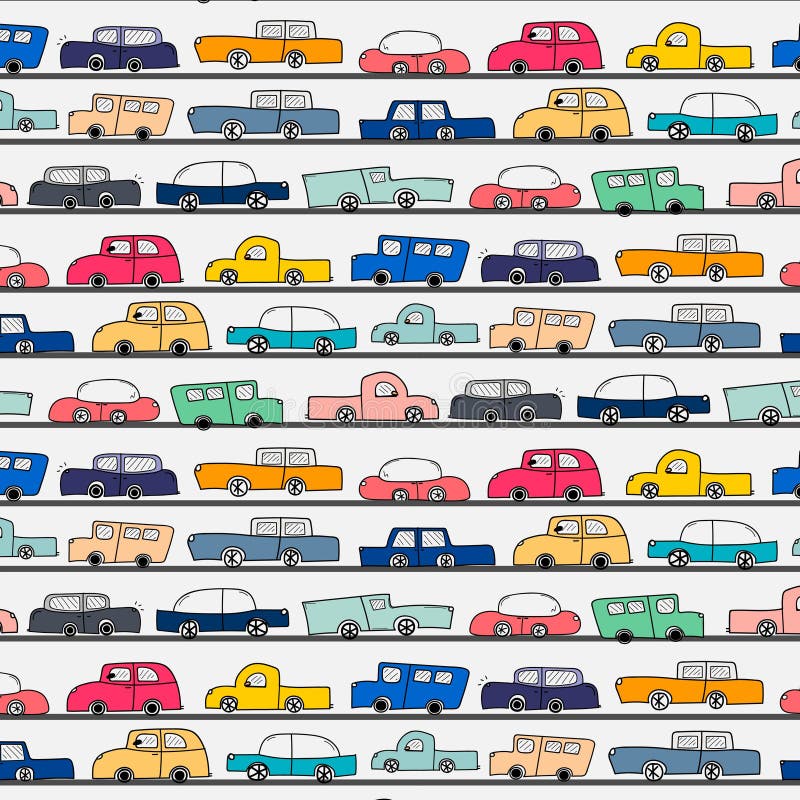 Pattern with Hand Drawn Doodle Cars Background. Stock Vector ...