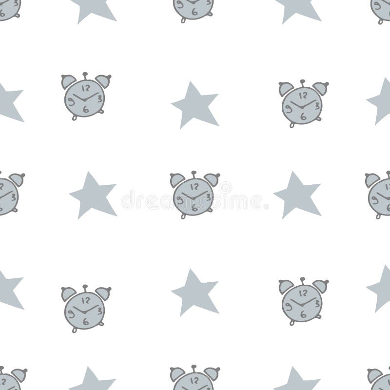 Pattern Hand Drawn Elements Good Night Sleeping Alarm Clock Stars ...