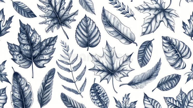 Hand-drawn Blue Leaf Designs Stock Photo - Image of wallpaper, simple ...