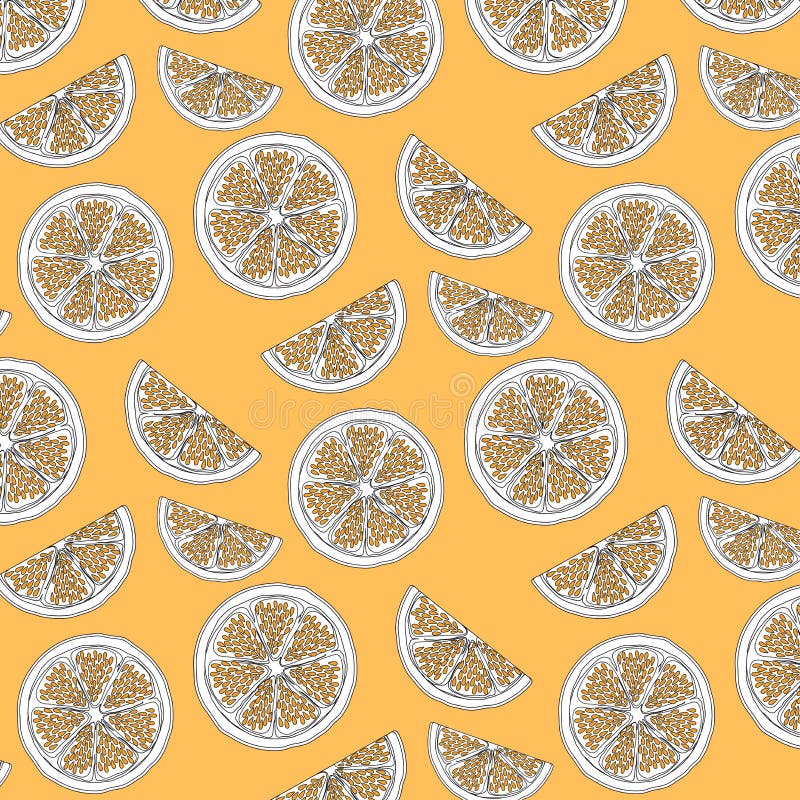 Pattern of Hand Drawn Oranges Slices. Vector Illustration Stock Vector - Illustration of slices ...