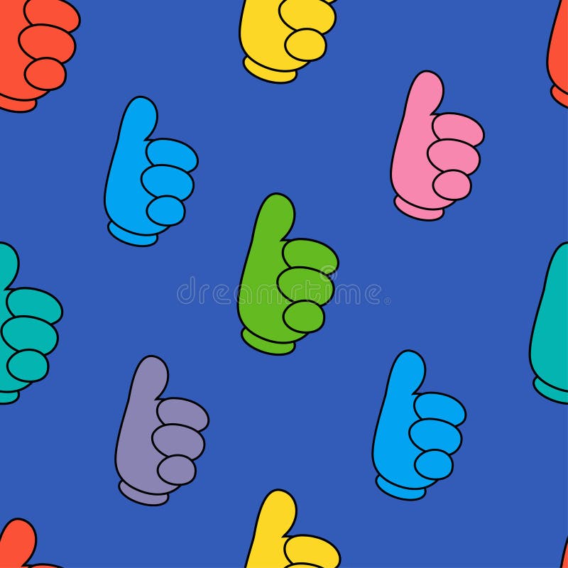 Pattern of Hands Showing Thumbs Up on a Blue Background in the Style of ...