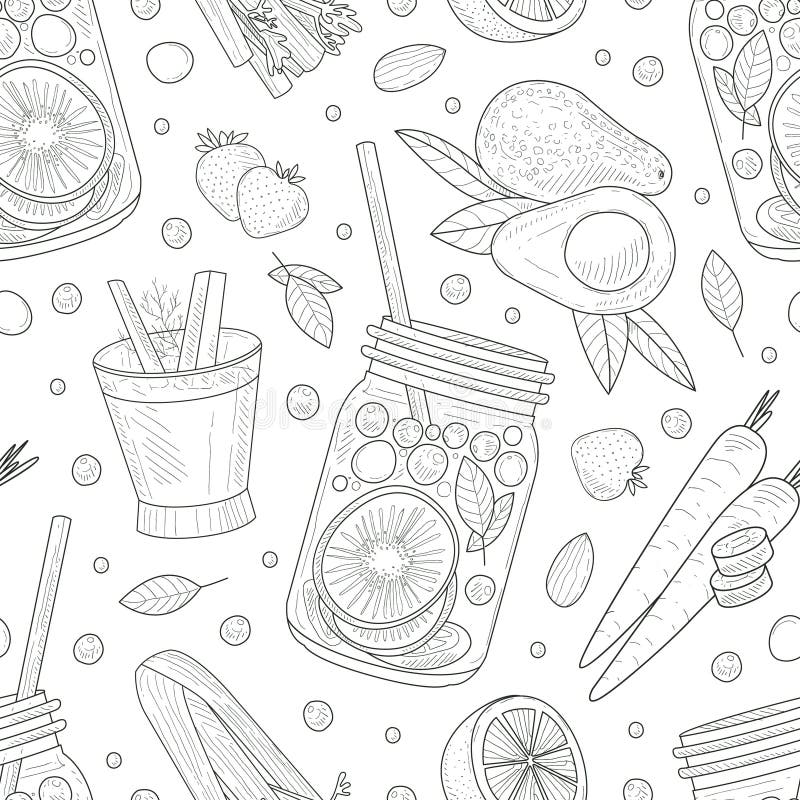 Pattern of Healthy Fruit Outlines. Vector Illustration. Stock Vector ...