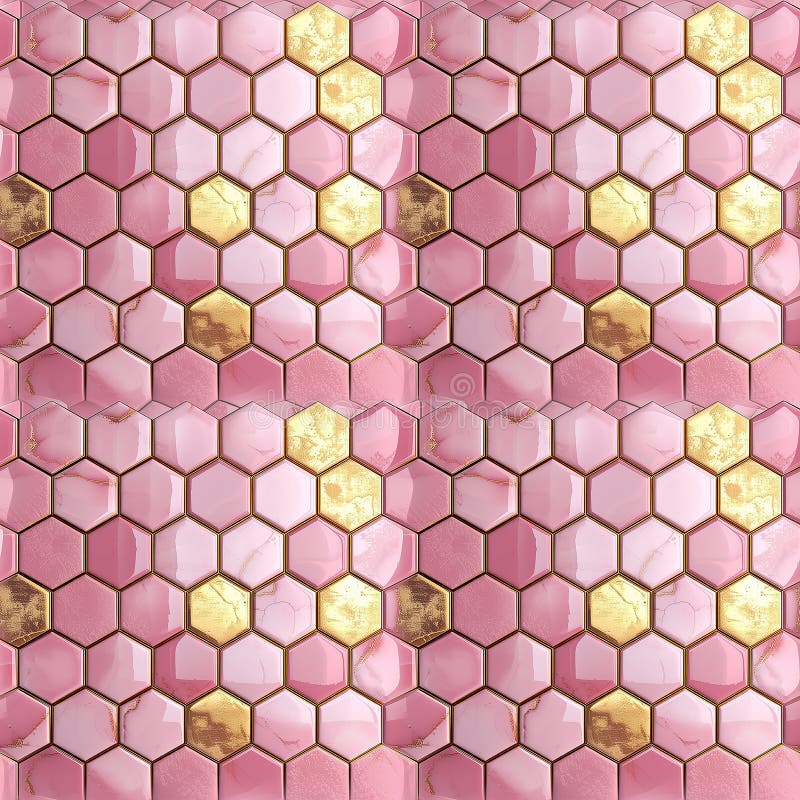 Pattern with Hexagon Shape in Pink and Gold Color. Tile, Seamless ...