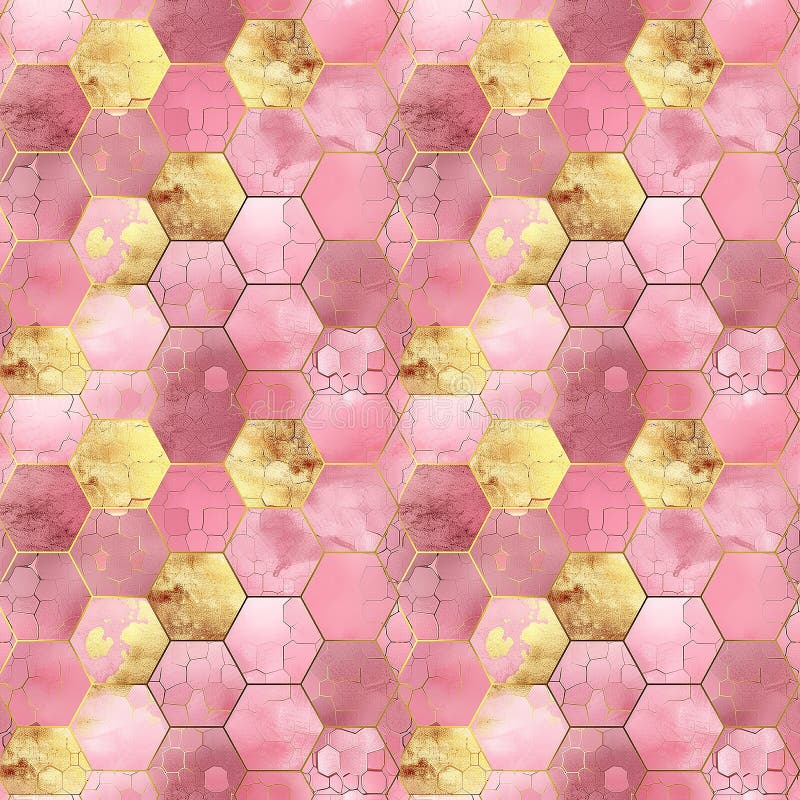 Pattern with Hexagon Shape in Pink and Gold Color. Tile, Seamless ...