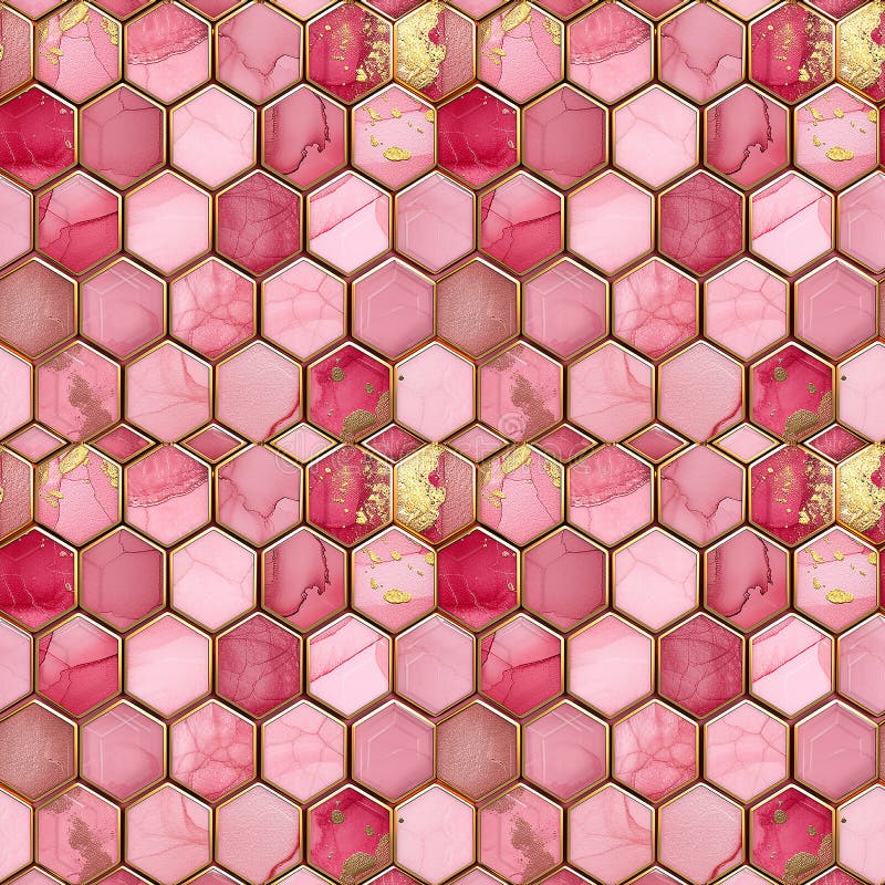 Pattern with Hexagon Shape in Pink and Gold Color. Tile, Seamless ...