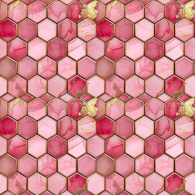 Pattern with Hexagon Shape in Pink and Gold Color. Tile, Seamless ...