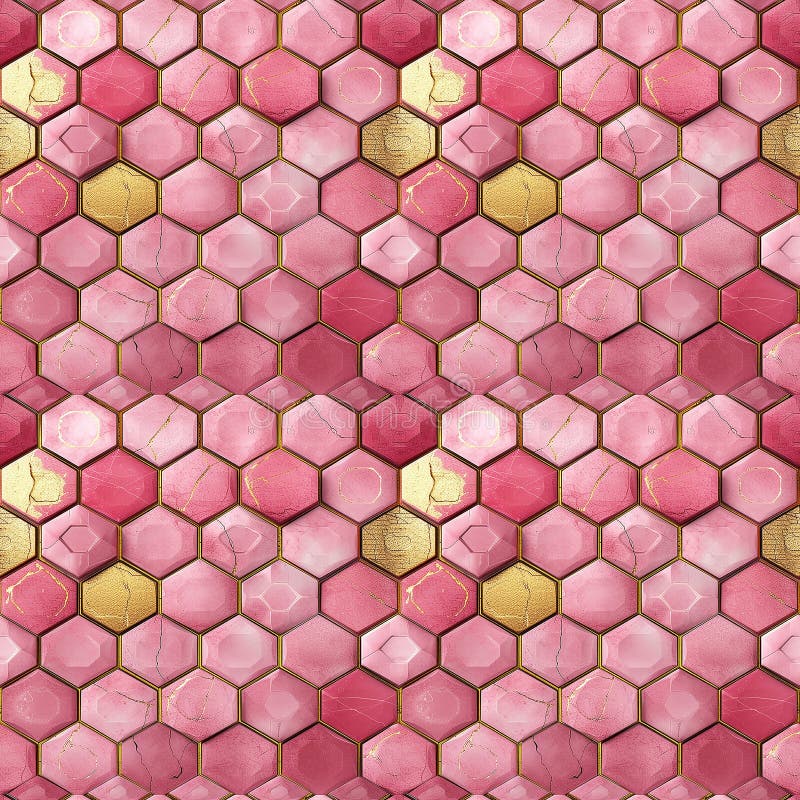 Pattern with Hexagon Shape in Pink and Gold Color. Tile, Seamless ...