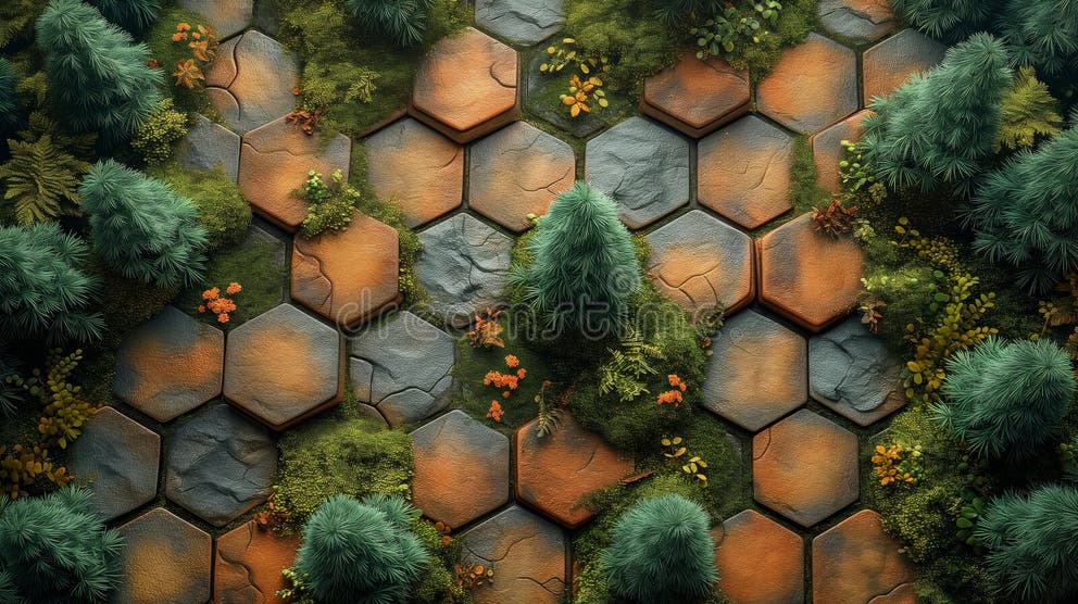 Natures Mosaic: Hexagonal Stones Amidst Lush Greenery Stock Image ...