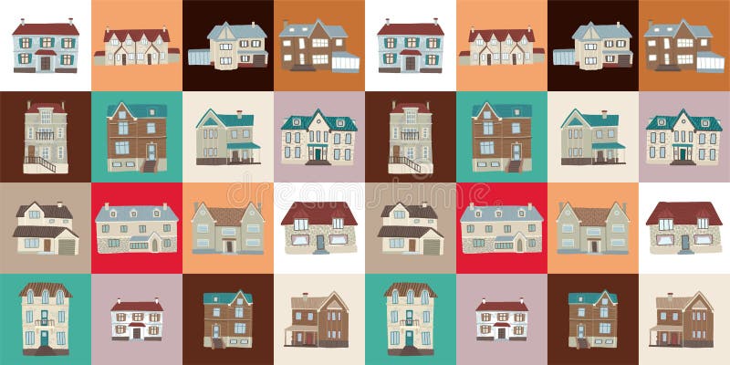 Pattern with Houses, Residential Buildings. Seamless Pattern with ...