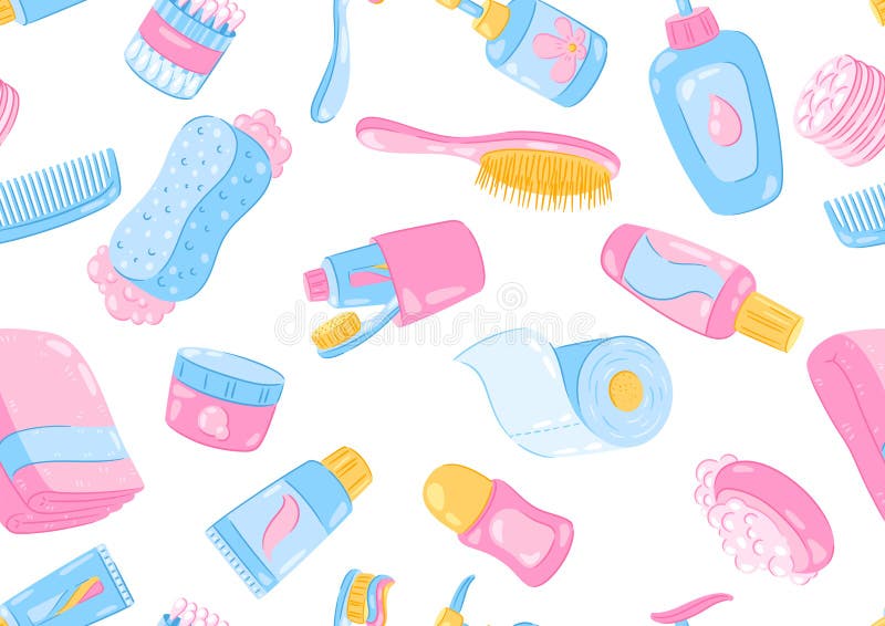 Pattern with Hygiene Objects. Washing, Beauty, Body Care. Personal ...