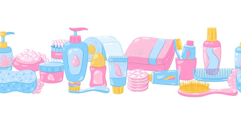 Pattern with Hygiene Objects. Washing, Beauty, Body Care. Personal ...