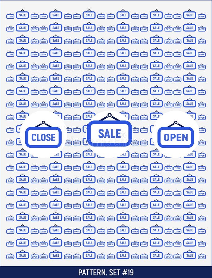 Pattern with 3 Icons Sale, Open and Close Stock Vector - Illustration ...