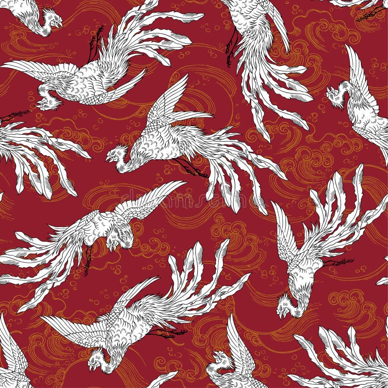 Phoenix Wallpaper Vertical Ornate Oriental Japanese Chinese Vector ...