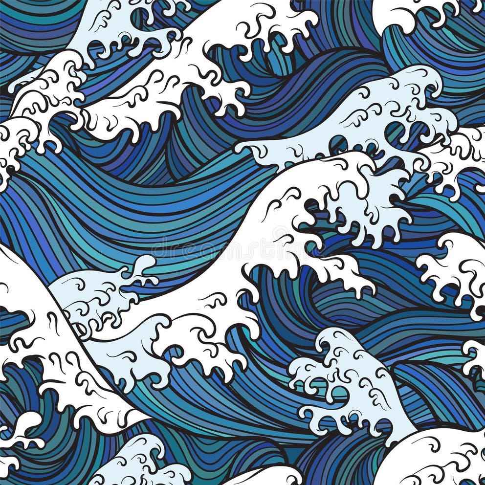 Stylized Blue Ocean Wave Crests Stock Illustrations – 8 Stylized Blue ...