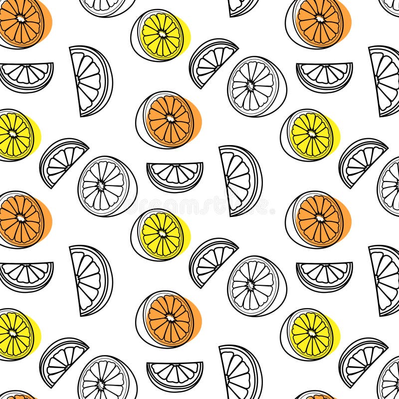 Pattern of a Illustration of a Kiwi and Orange Fruit. Lines Art ...