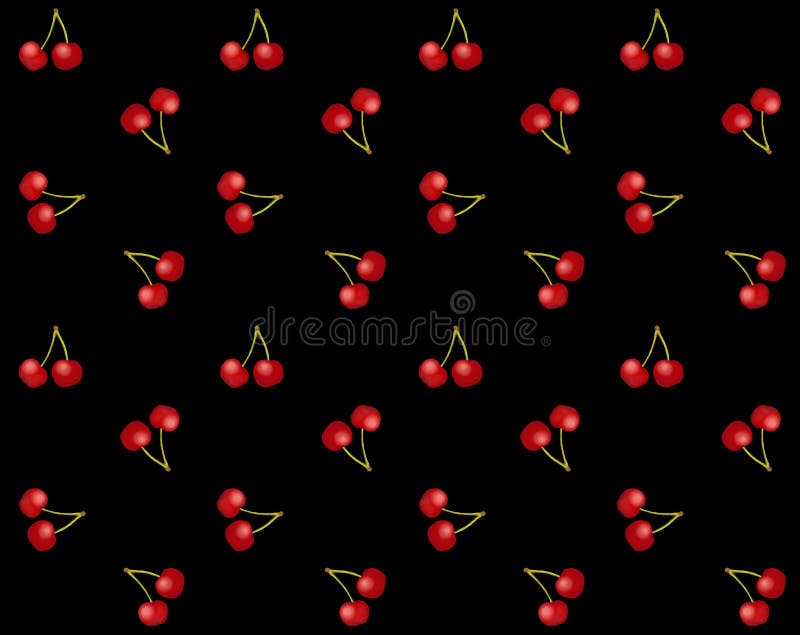 Pattern Illustration of Red Cherry and Black Background. Stock ...