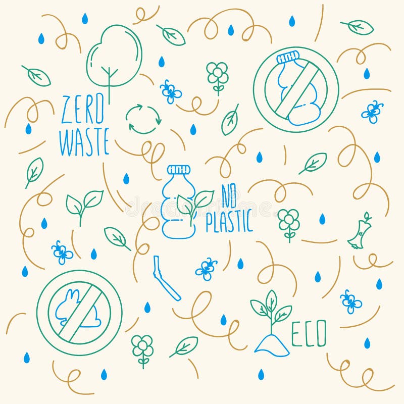 Pattern with Illustrations Zero Waste. Conceptual Eco-life, Sustainable ...