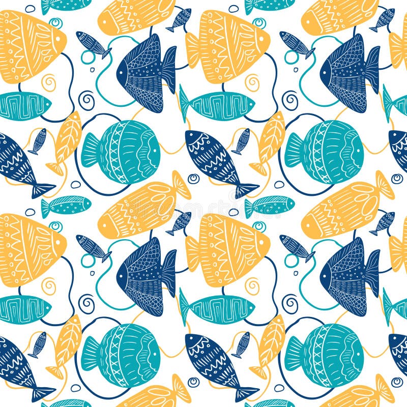 Pattern with Images of Cute Fish Stock Vector - Illustration of symbol ...