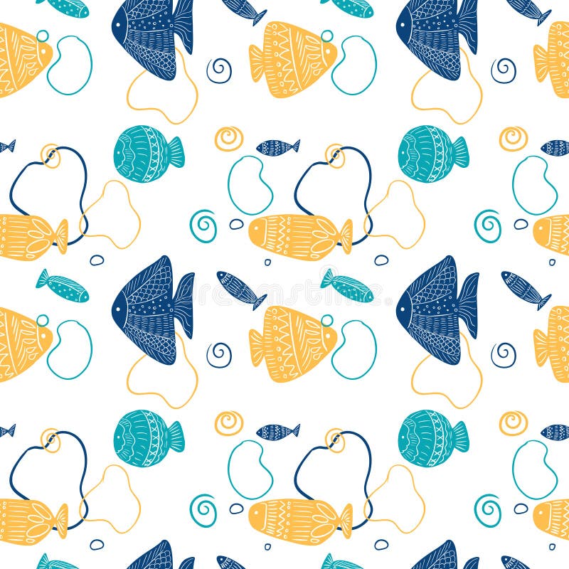 Pattern with Images of Cute Fish Stock Vector - Illustration of ...