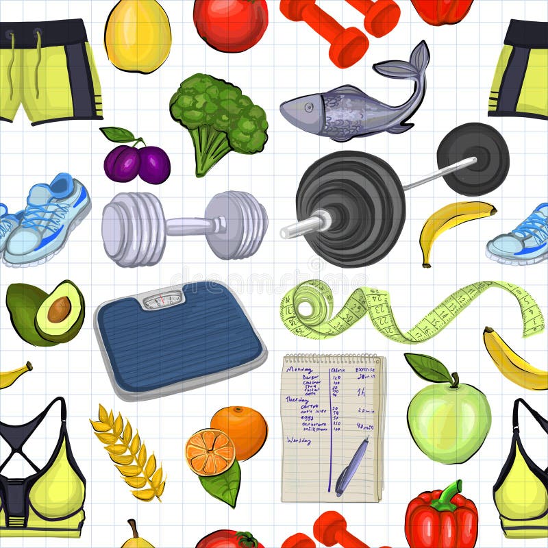 Pattern with Images about Healthy Lifestyle Stock Vector - Illustration ...