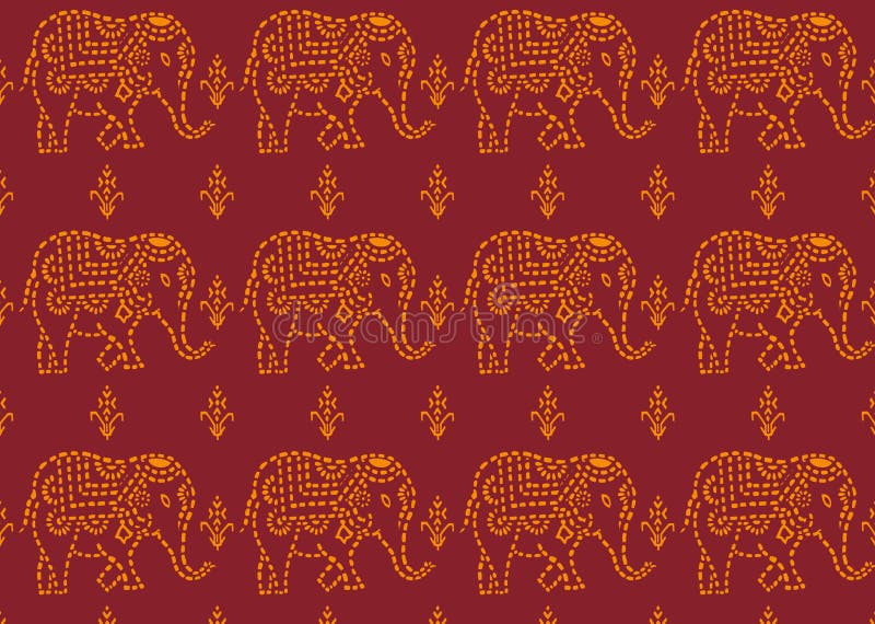Seamless Pattern with Hand-drawn Tribal Styled Elephant. Stock Vector ...