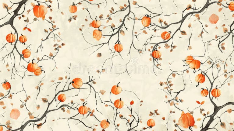 A Pattern of Intertwining Autumn Branches and Vines, Decorated with ...