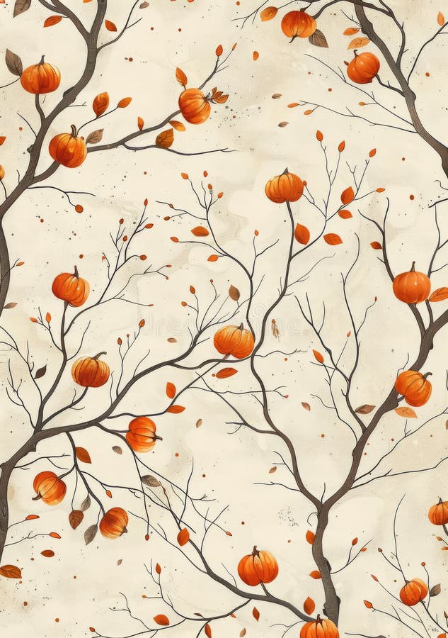 A Pattern of Intertwining Autumn Branches and Vines, Decorated with ...