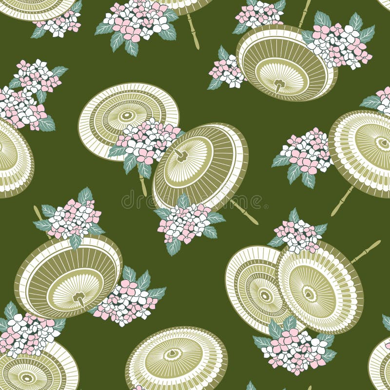 Pattern of the Japanese Traditional Umbrella and Hydrangea, Stock ...