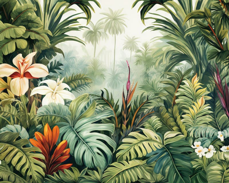 Pattern of Jungle Wallpaper and Leaves. Stock Illustration ...