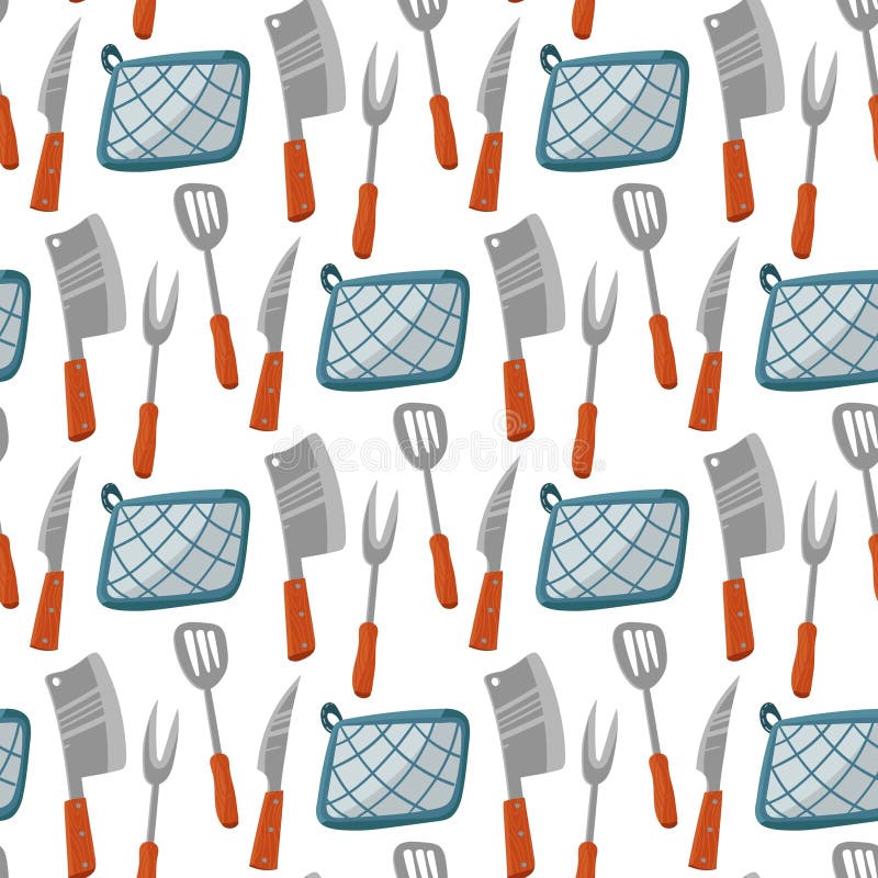 Pattern of Kitchen Knives with a Wooden Handle and a Pot Holder ...