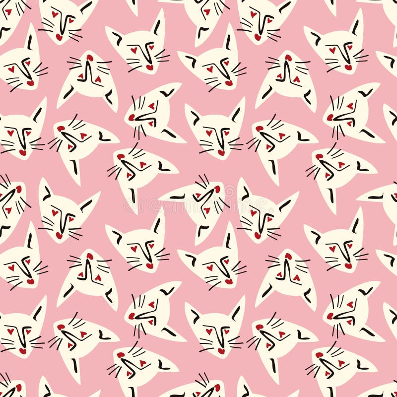 Pattern with Kitty with a Lovely Face. Freaky Comic Cat Face Stock ...