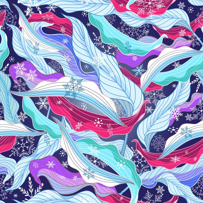 Pattern from Leaves and Snowflakes Stock Vector - Illustration of ...