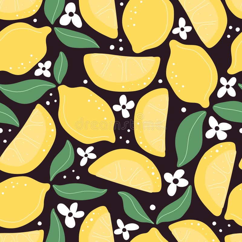 Seamless Pattern with Cartoon Lemons. Vector Flat Style. Hand Drawing ...