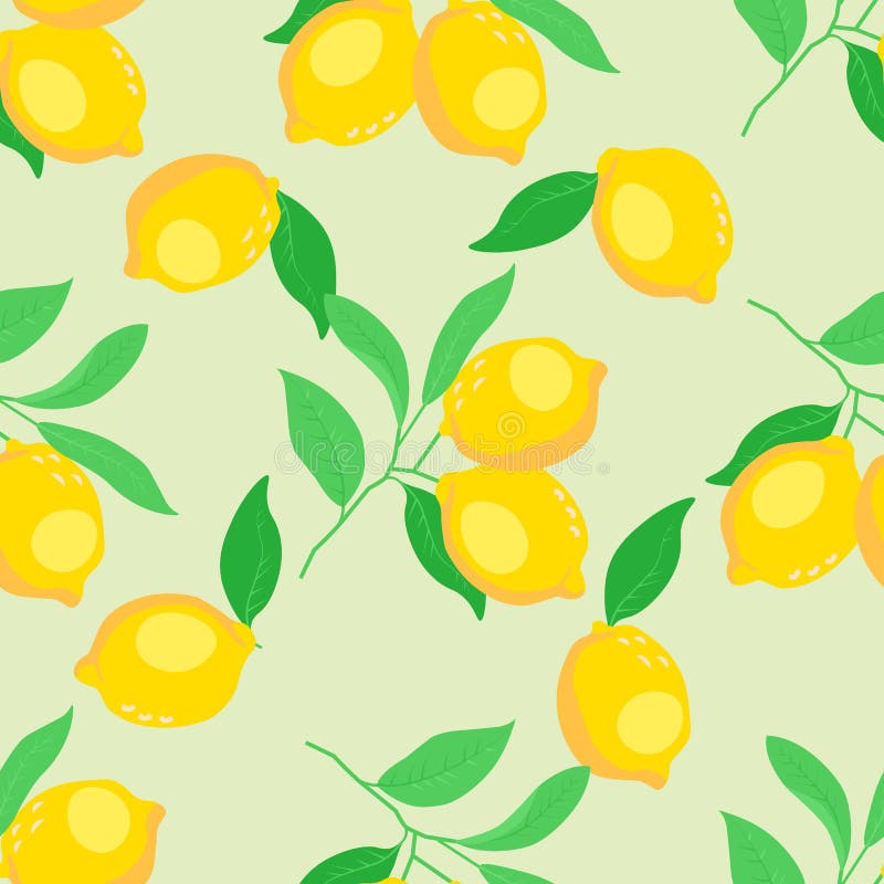 A Pattern of Lemons, Branches and Leaves on a Delicate Green Background ...