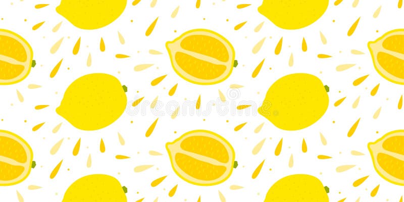 Pattern of Lemons with Drops. Seamless Pattern of Yellow Juicy Lemons on White Background. Stock ...
